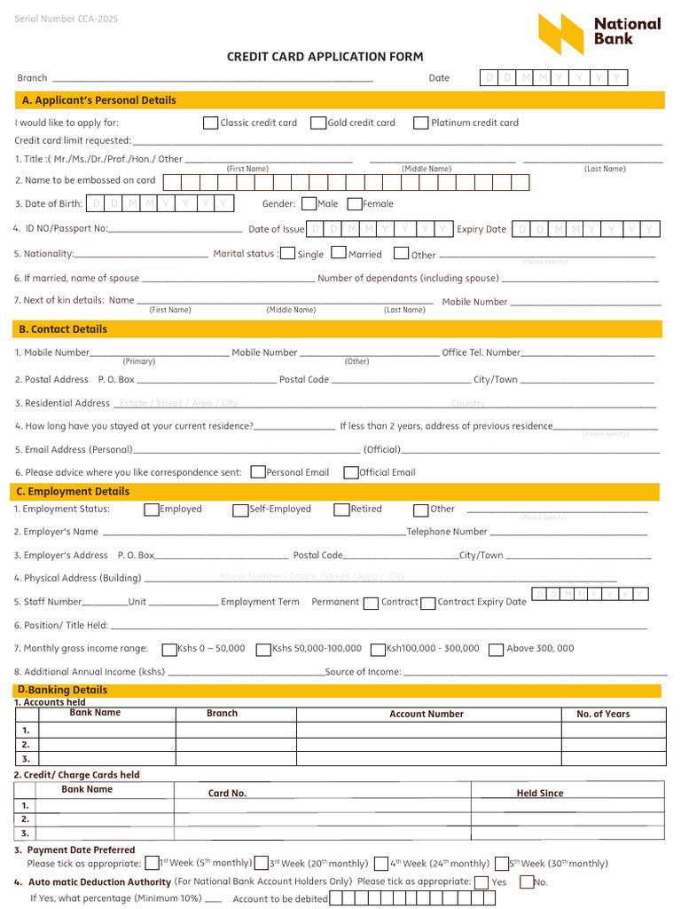 Credit Card Application Form | PDF | Credit Card | Banks