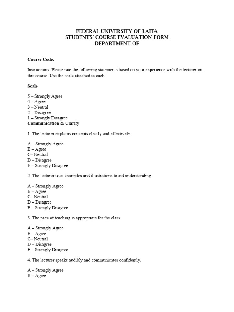 Student Course Evalaution Form | PDF | Course Evaluation | Teaching Method