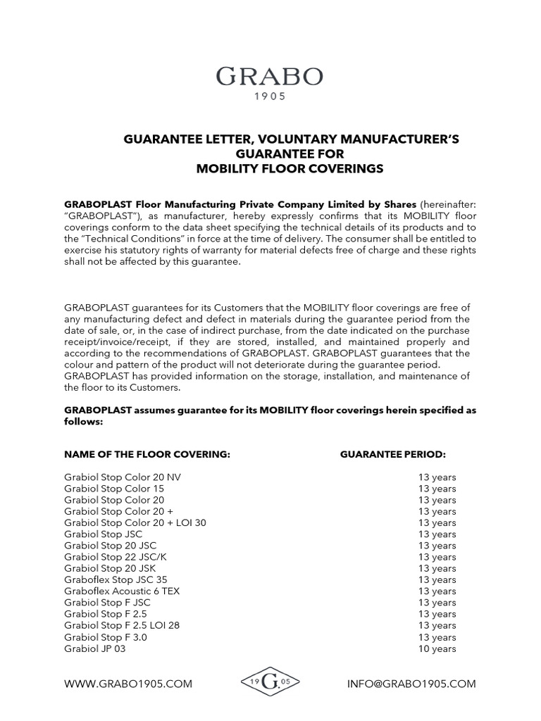 Grabiol Floor Covering Guarantee Details | PDF | Receipt