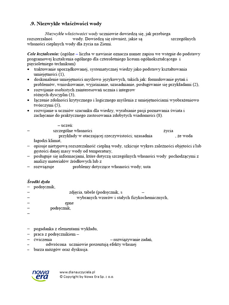 Scenariusz Temat 9 Niezwykle Wlasciwosci Wody | PDF