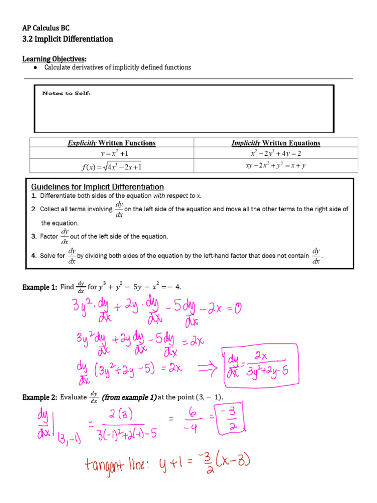 Implicit Function Derivatives Guide | PDF | Tangent | Derivative