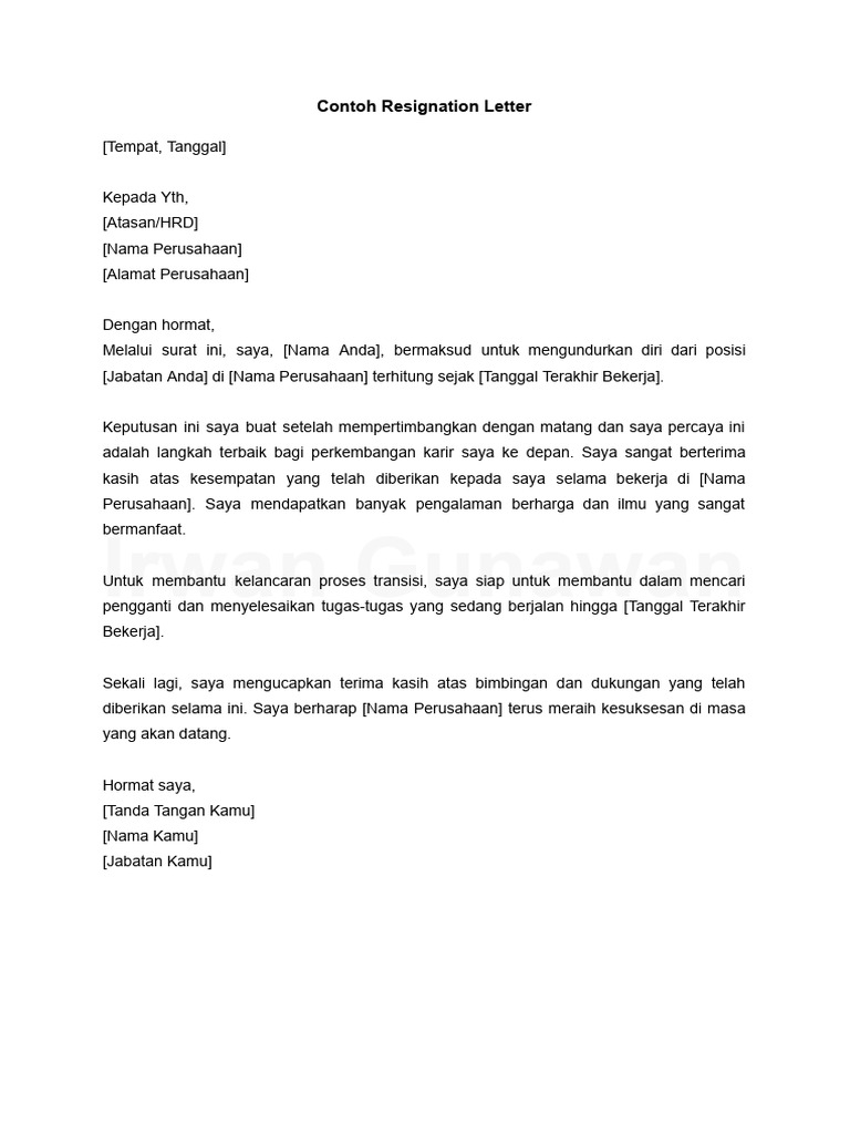 Contoh Surat Resign yang Efektif | PDF