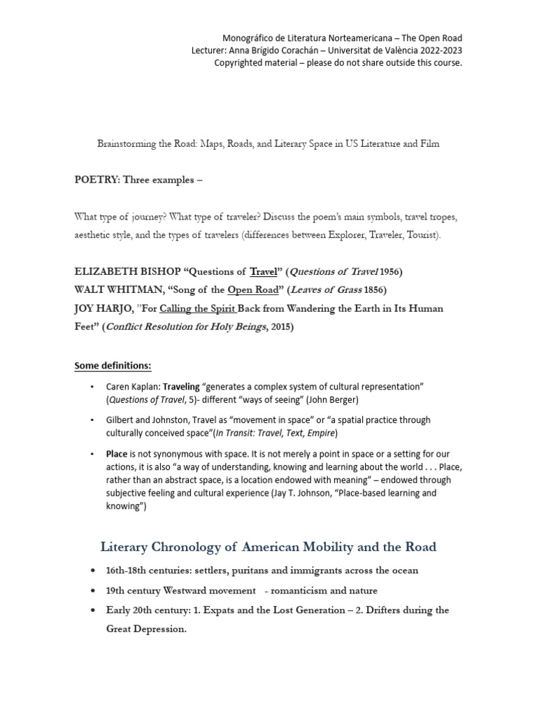 Introductory Unit. The Open Road - Mobility and Space in North American ...
