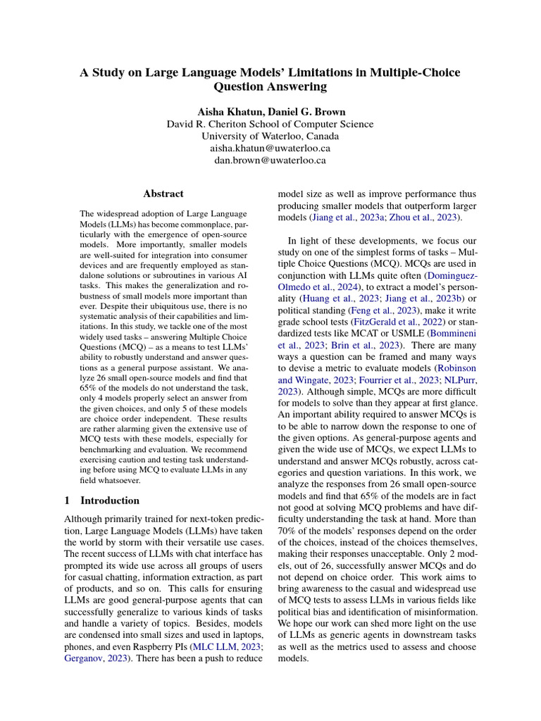 A Study on Large Language Models' Limitations in Multiple-Choice ...