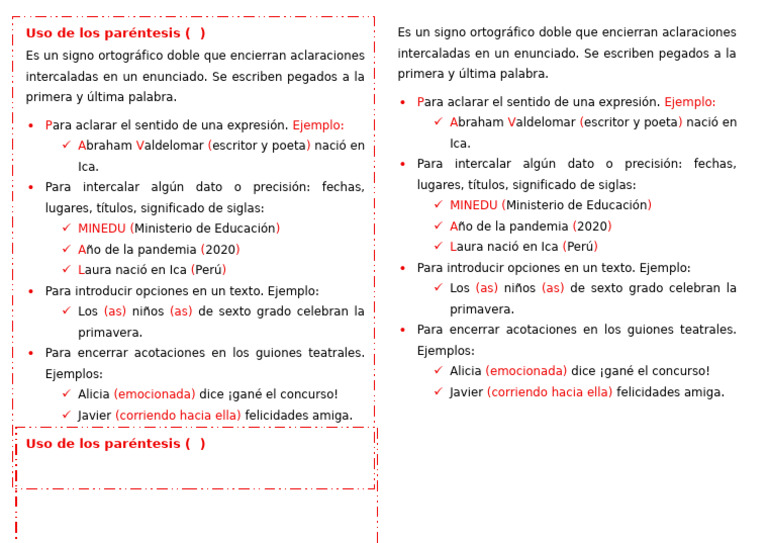 Uso de Los Paréntesis | PDF