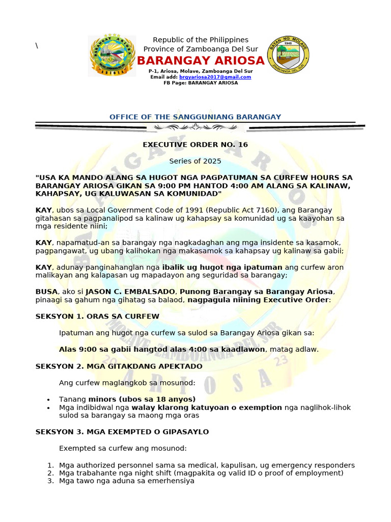 Executive Order No. 16 | PDF