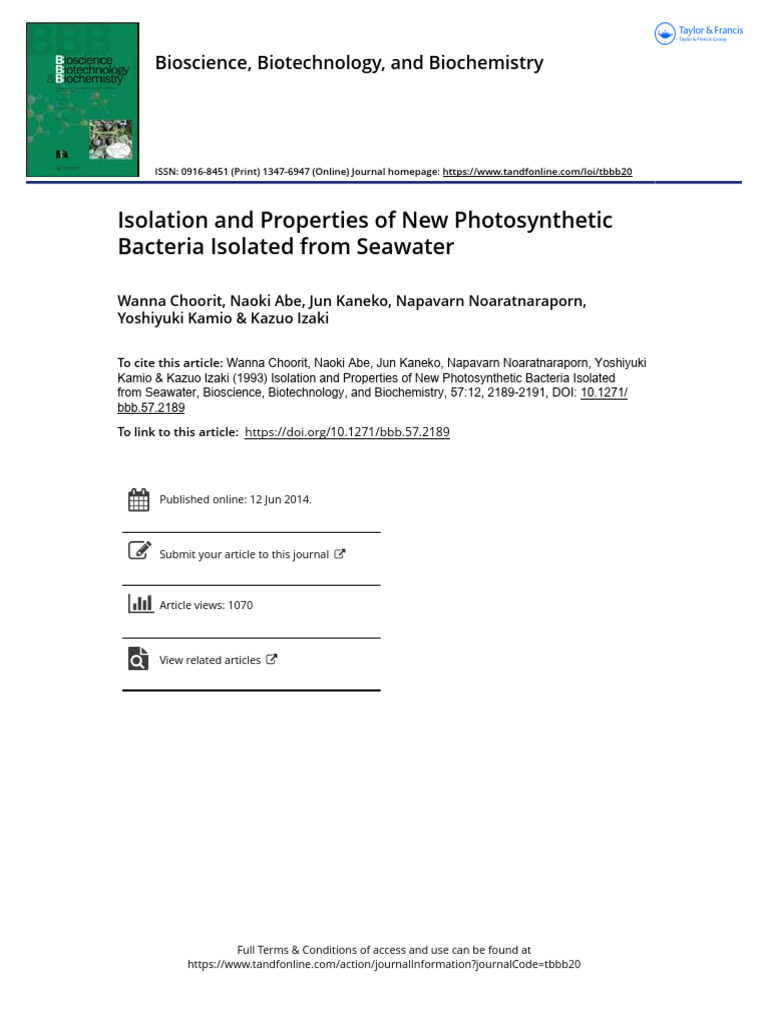 Isolation and Properties of New Photosynthetic Bacteria Isolated From ...