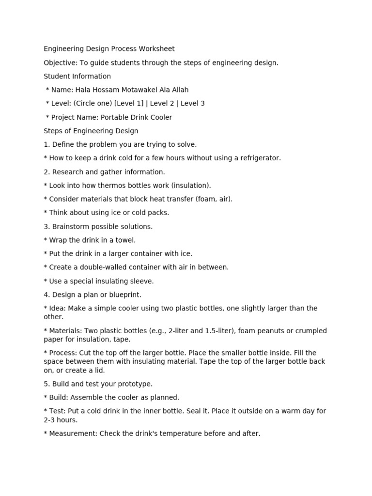 Engineering Design Process Worksheet | PDF