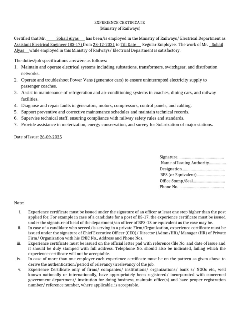 FPSC Departmental Permission Certificate For Government Employees Back Page | PDF