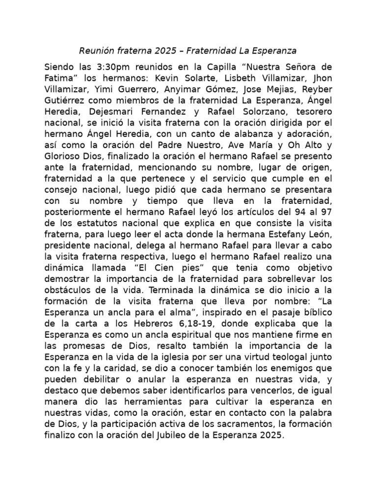 Reunión Fraterna La Esperanza 2025 | PDF
