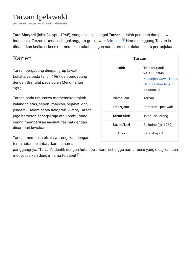 Tarzan (Pelawak) - Wikipedia Bahasa Indonesia, Ensiklopedia Bebas | PDF