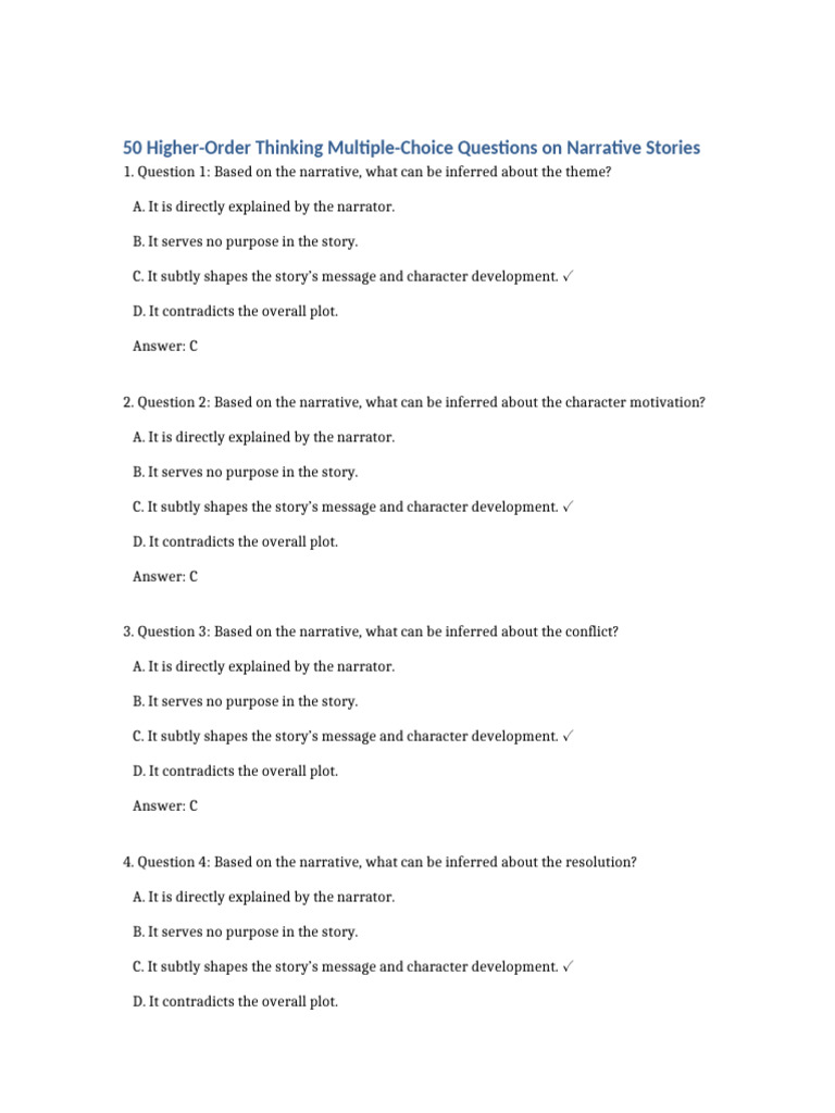 Higher-Order Thinking Questions on Narratives | PDF | Narration | Narrative