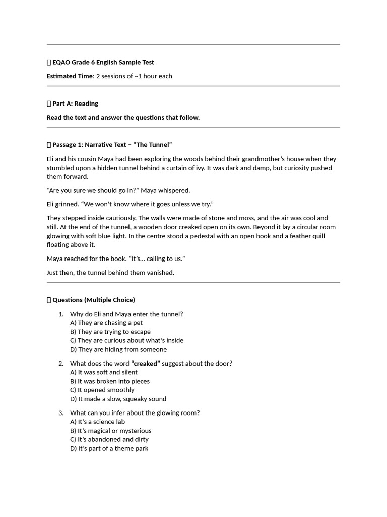 ? EQAO Grade 6 English Sample Test | PDF