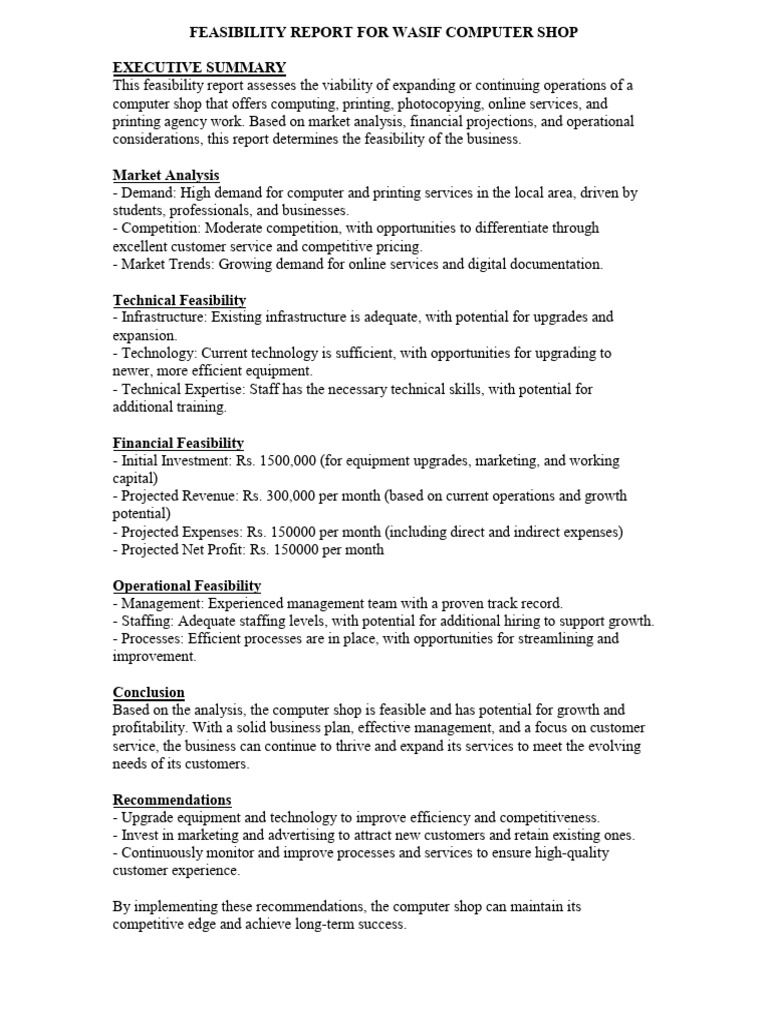 Feasibility Report For Wasif Computer Shop | PDF