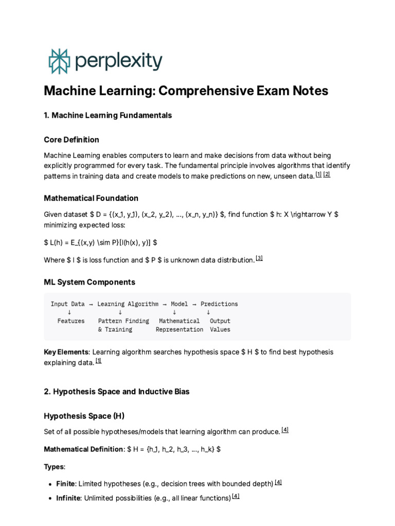 Machine Learning - Comprehensive Exam Notes | PDF | Cross Validation ...