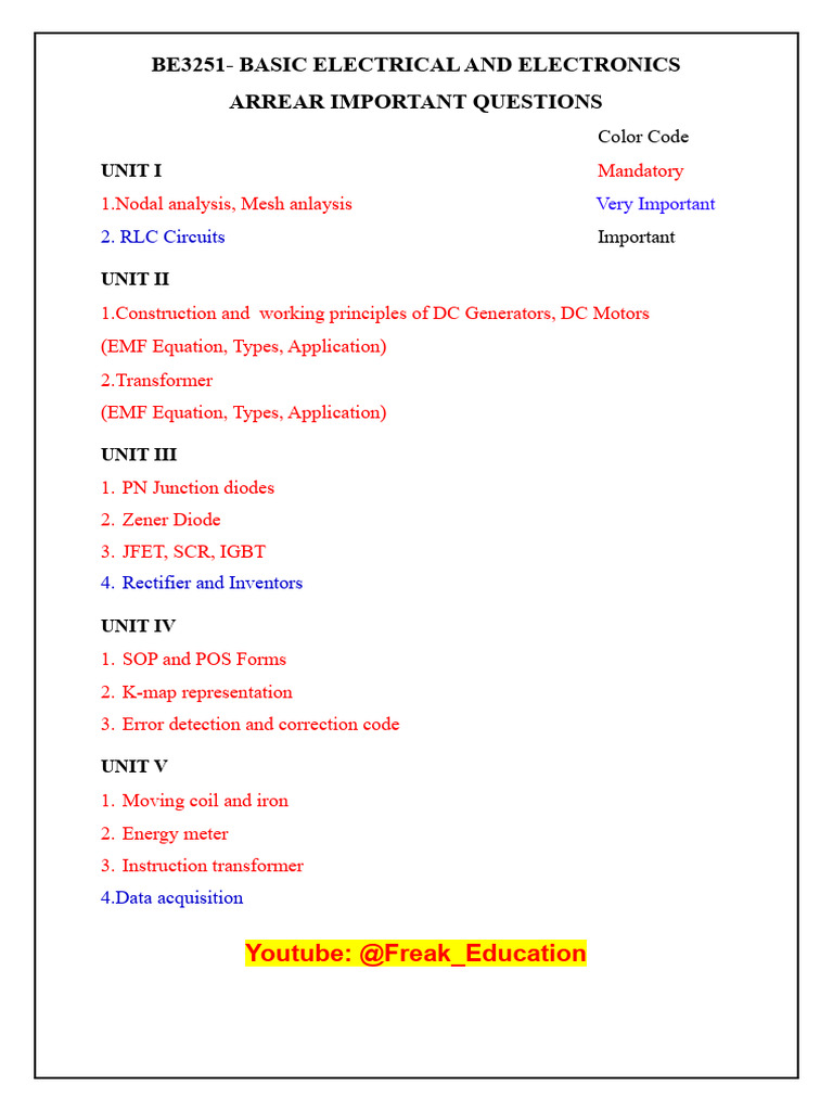 BE3251 BEEE Important Question | PDF