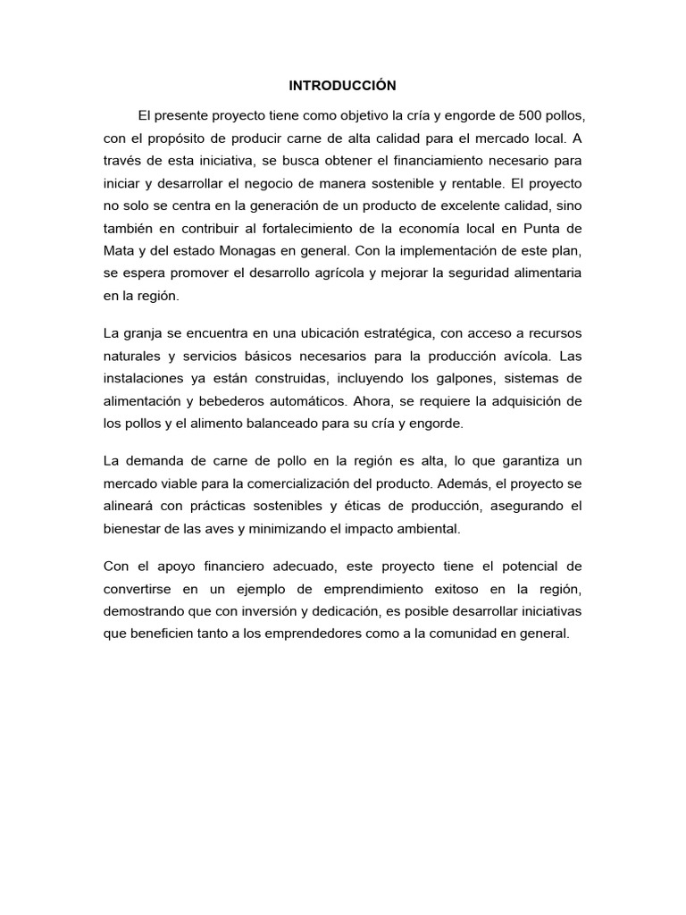 Cría de 500 Pollos en Punta de Mata | PDF | Granjas | Alimentos