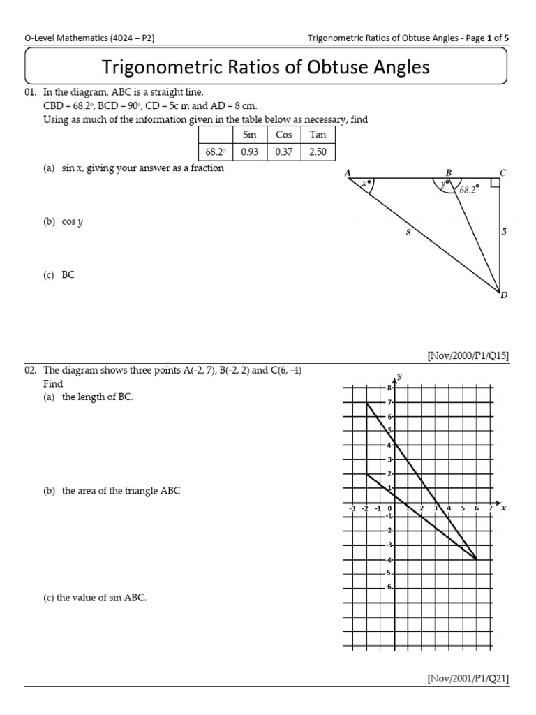 Trigonometric Ratios of Obtuse Angles | PDF | Trigonometry | Area