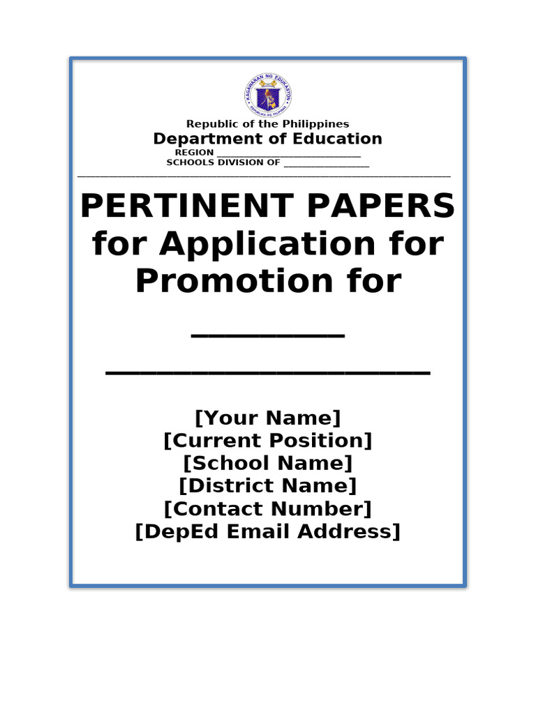 Folder Cover Page of Pertinent Documents For Application | PDF