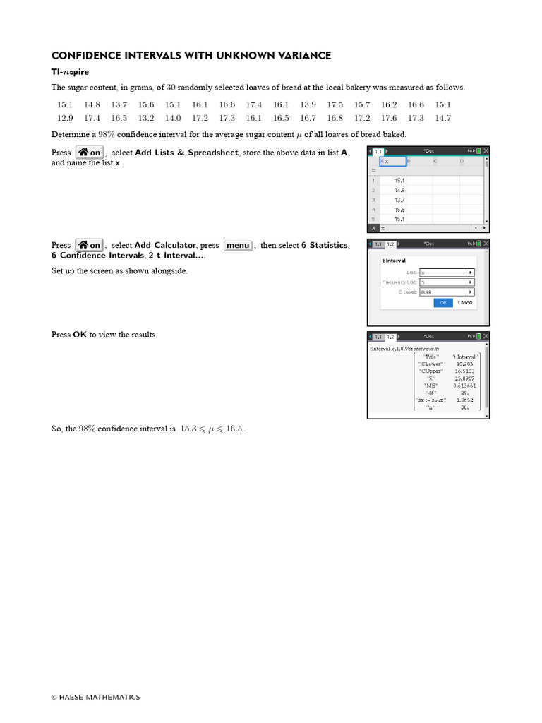 29 Confidence Intervals With Unknown Variance | PDF