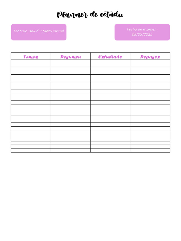 Planner de Estudio | PDF