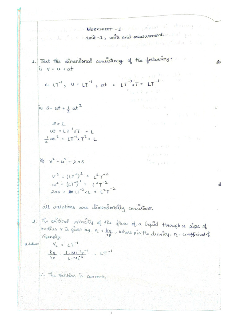 Physics Worksheet 1 | PDF