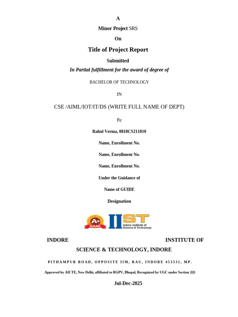 Minor Project SRS for B.Tech CSE/AIML | PDF