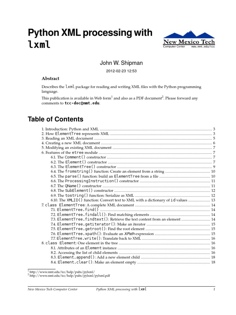 Python Xml Processing With Lxml Pdf Xml Schema Html Element