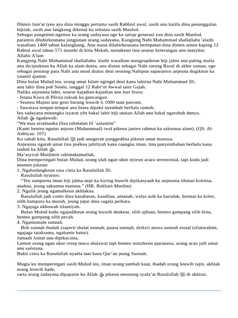 Khutbah Jumat Bulan Mulud Versi Panjang | PDF
