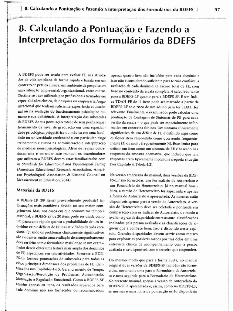 Escala de Avaliação de Disfunções Executivas de Barkley - BDEFS PARTE 2 ...