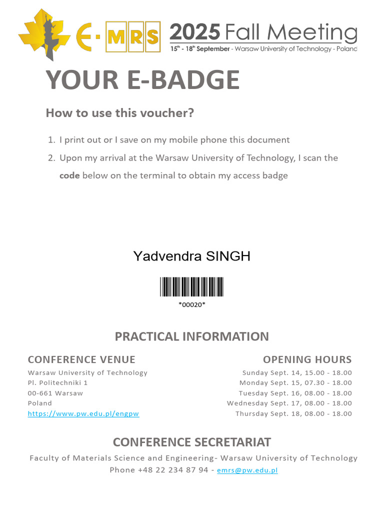 E-Badge Instructions for Warsaw Conference | PDF