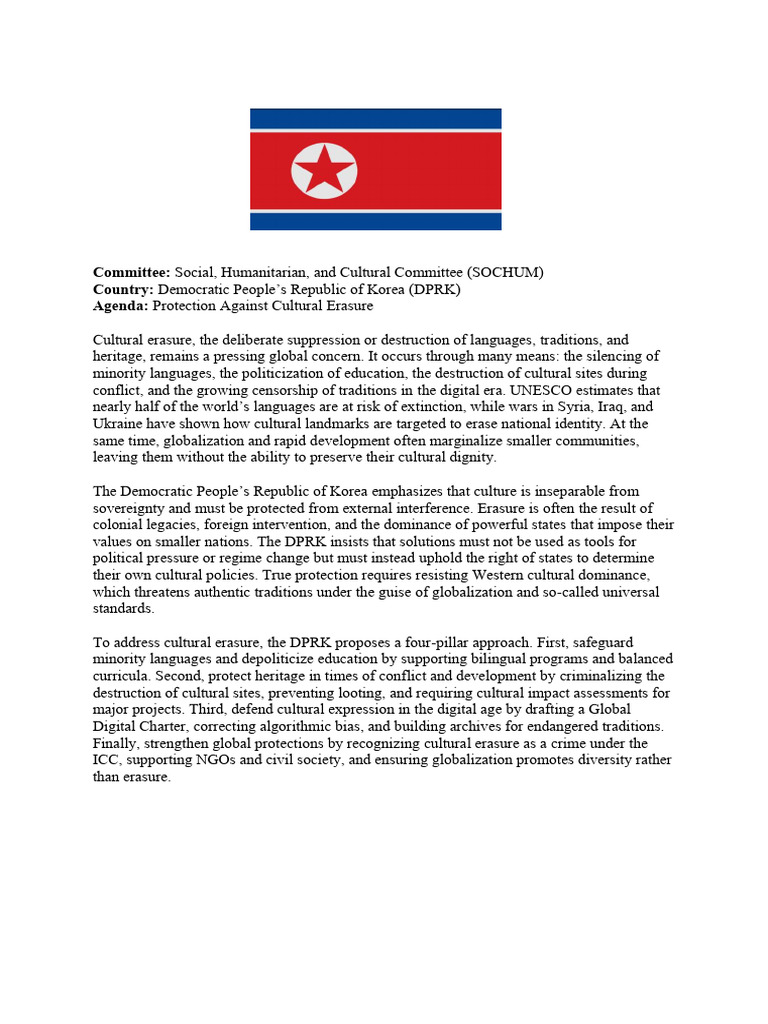Protecting Culture from Erasure: DPRK Agenda | PDF