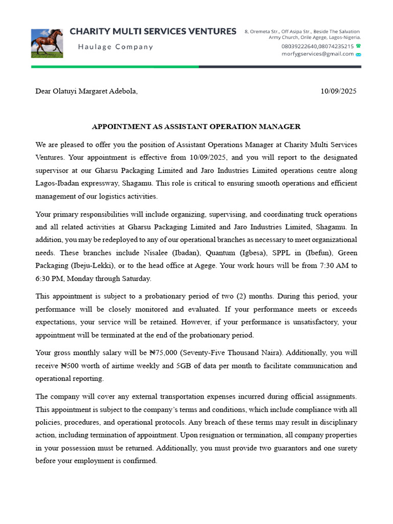 Appointment As Assistant Operation Manager-1 | PDF | Business