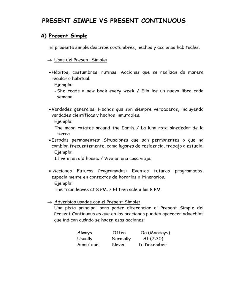 Present Simple: Usos y Formación | PDF