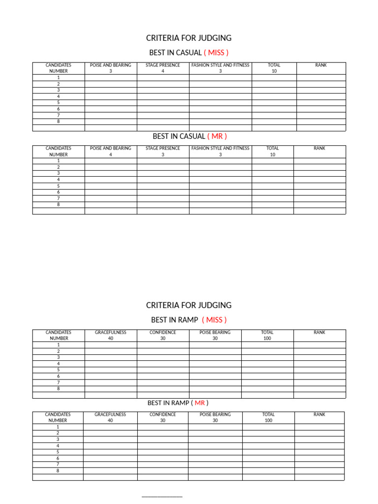 Intrams-Criteria For Judging | PDF | Clothing | Human Appearance