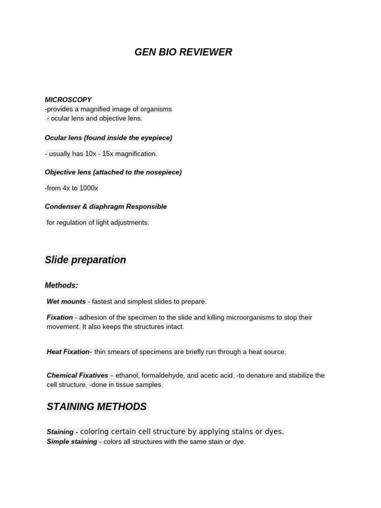Gen Bio Reviewer Revised | PDF | Tissue (Biology) | Cell Membrane
