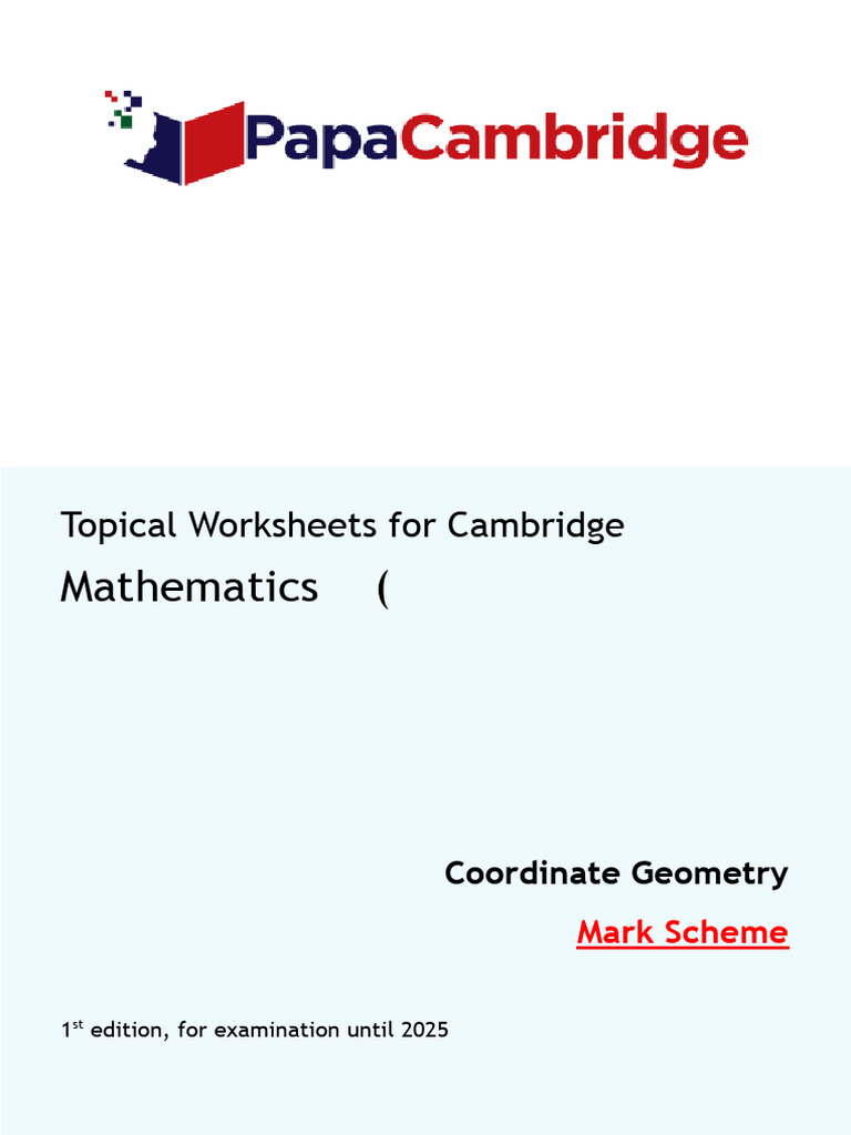 Coordinate Geometry - Mark Scheme | PDF