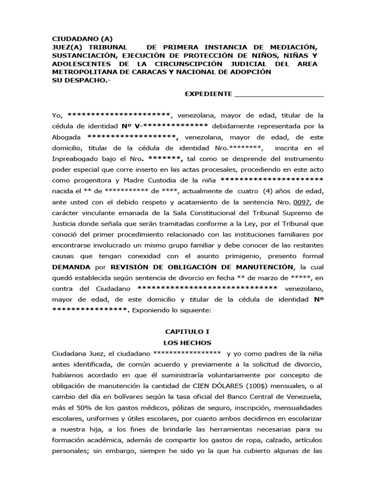 Demanda de Revisión de Manutención Infantil | PDF | Pensión alimenticia ...