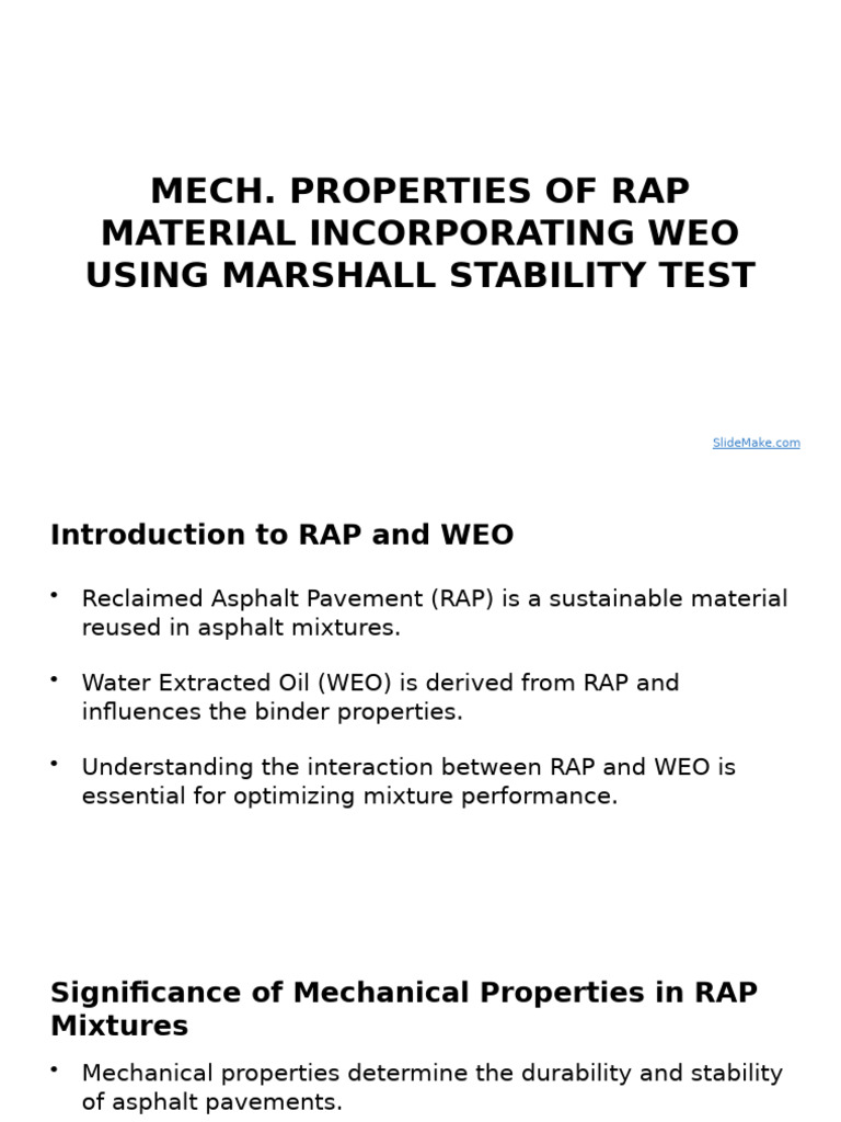 Mech. Properties of Rap Material Incorporating Weo Using Marshall ...