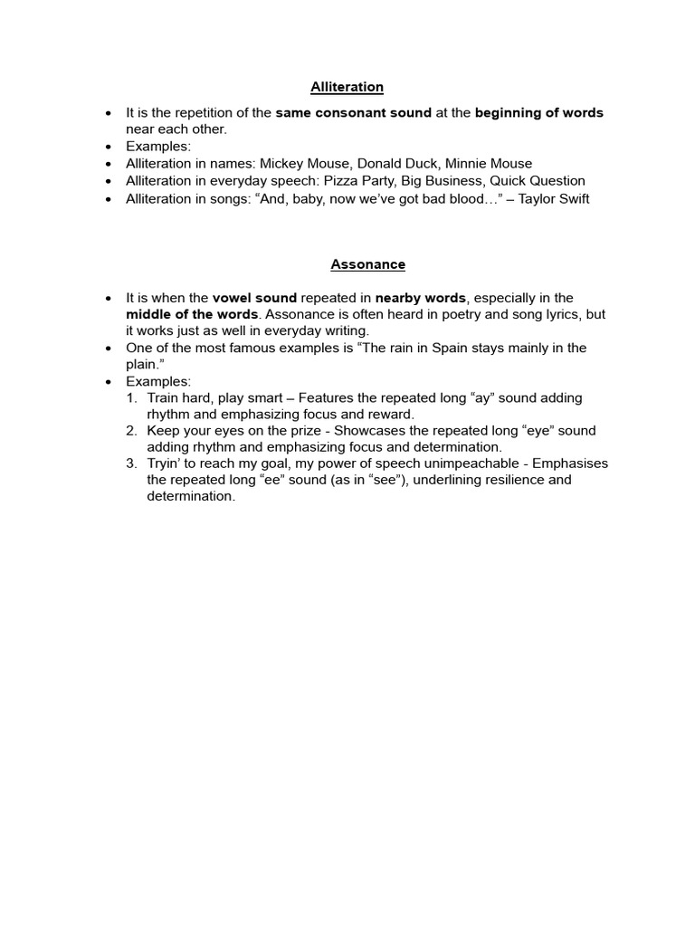 Alliteration & Assonance - Notes | PDF