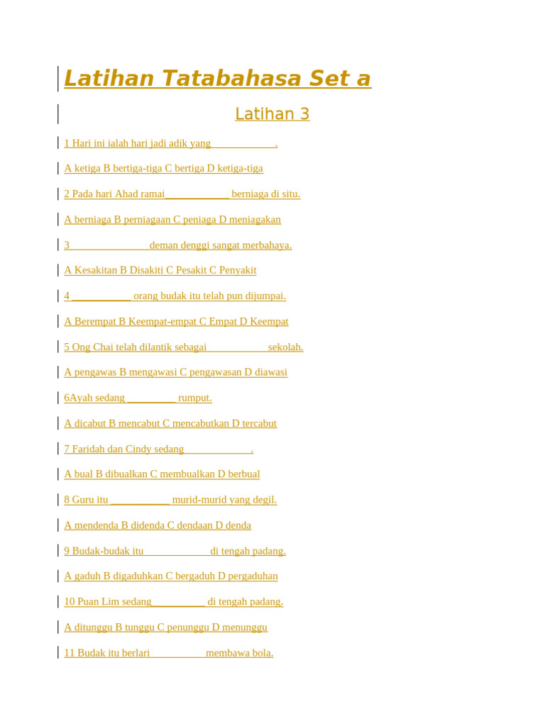 Latihan Tatabahasa Bahasa Melayu | PDF