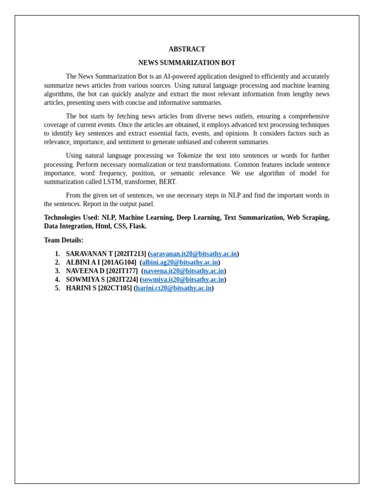 AI News Summarization Bot Overview | PDF
