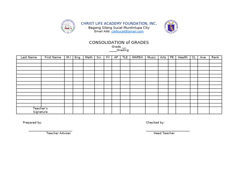 Consolidation of Grades Template | PDF