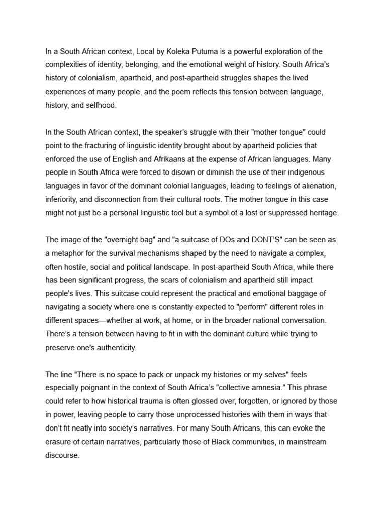 Exploring Identity in South Africa's Poetry | PDF | Identity (Social ...