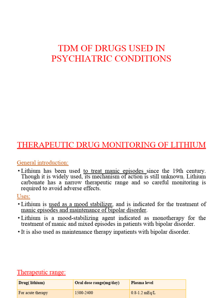 TDM of Drugs Used in Psychiatric Conditions | PDF | Drugs | Pharmacology