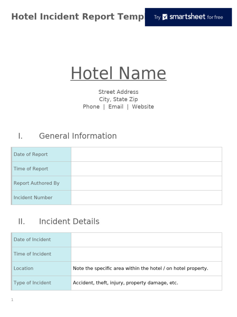 Hotel Incident Report Template | PDF | Information | Safety