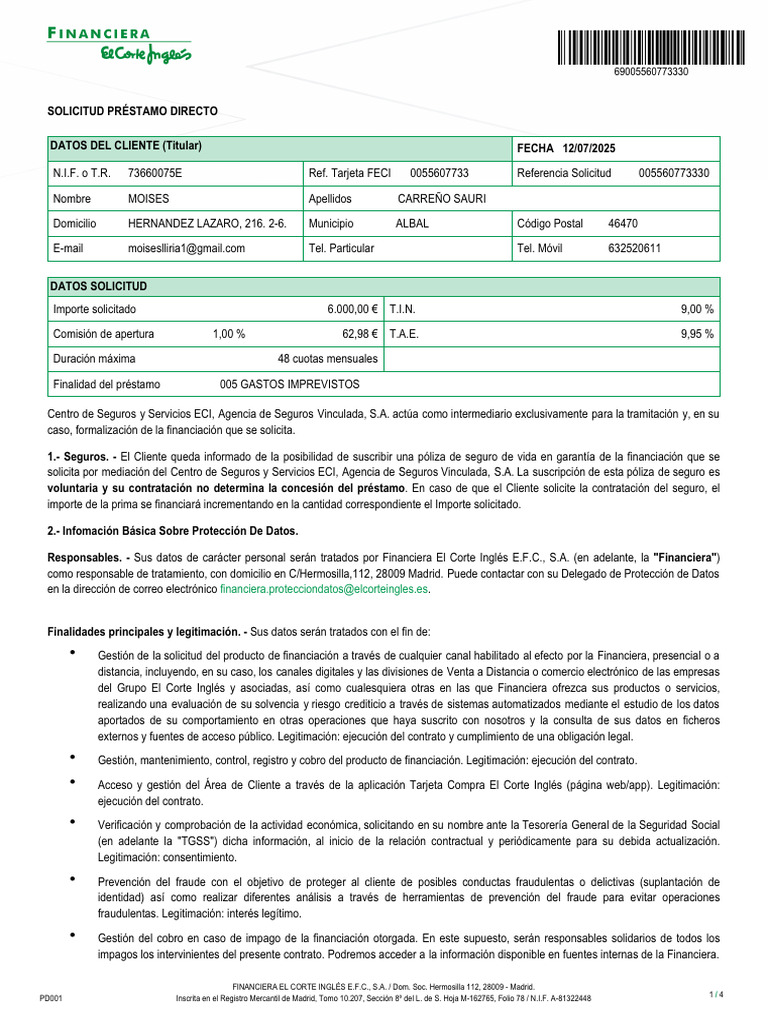 Préstamo ECI | PDF | Seguro | Bancos