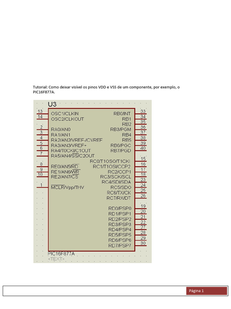 Exibir Pinos VDD e VSS no PIC16F877A | PDF