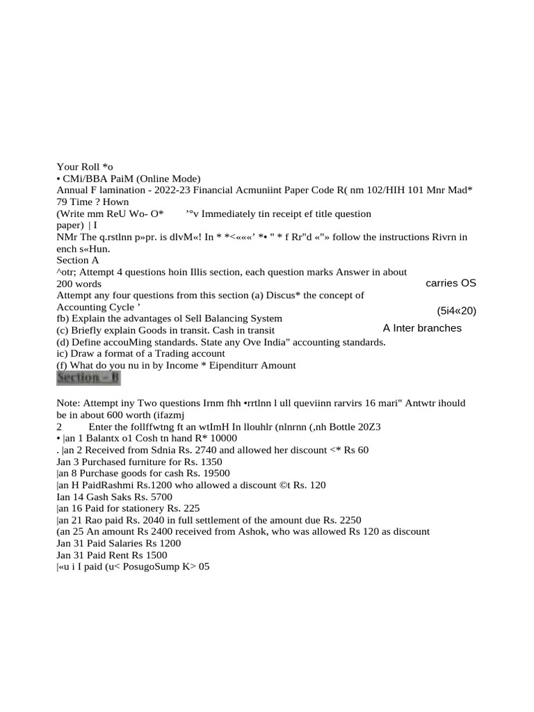 Financial Accounting Exam Paper 2022-23 | PDF