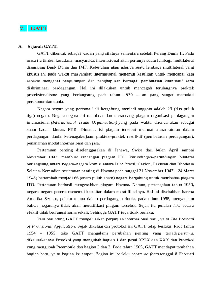Sejarah dan Keanggotaan GATT | PDF